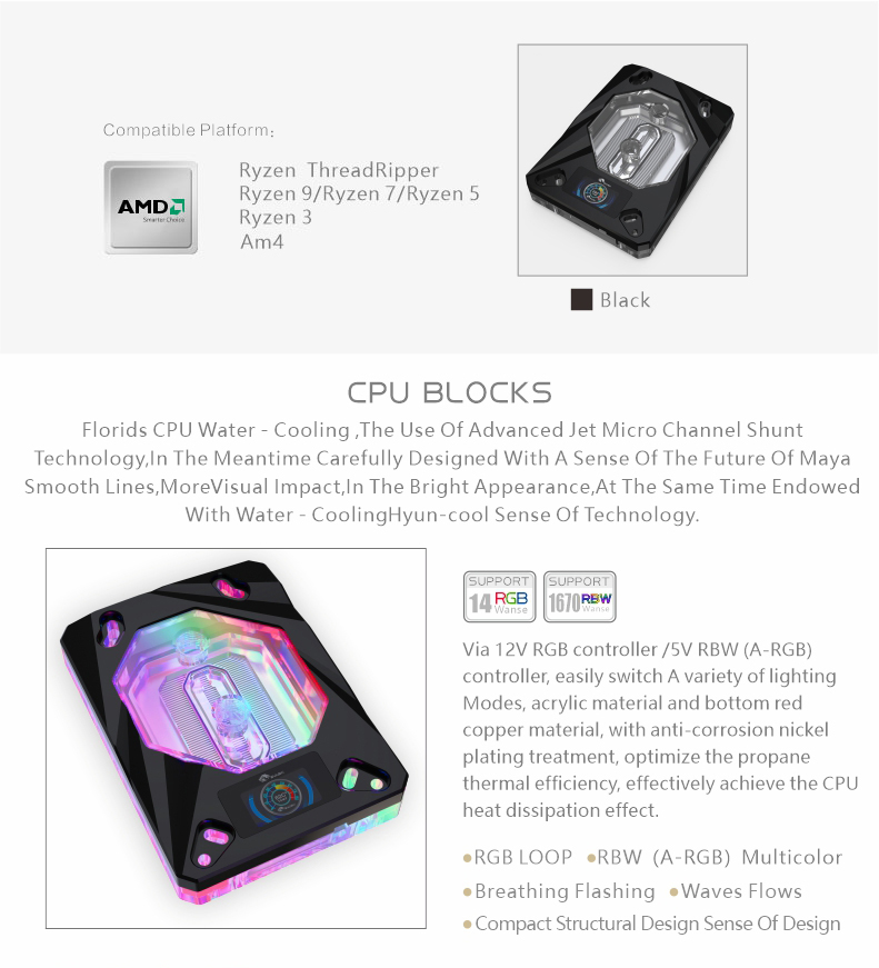 Bykski CPU-RAY-ON-M CPU BLOCKS AMD Ryzen3/5/7/ThreadRipper